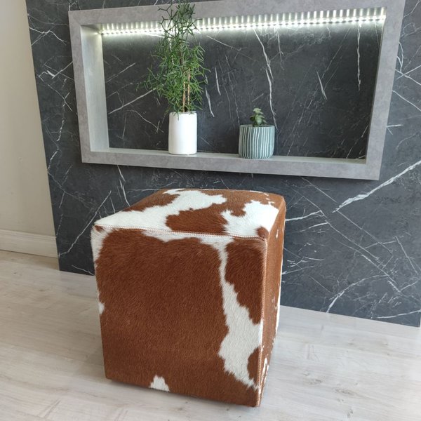 Puff Quadrado Banqueta Marrom Malhado - Sob Encomenda