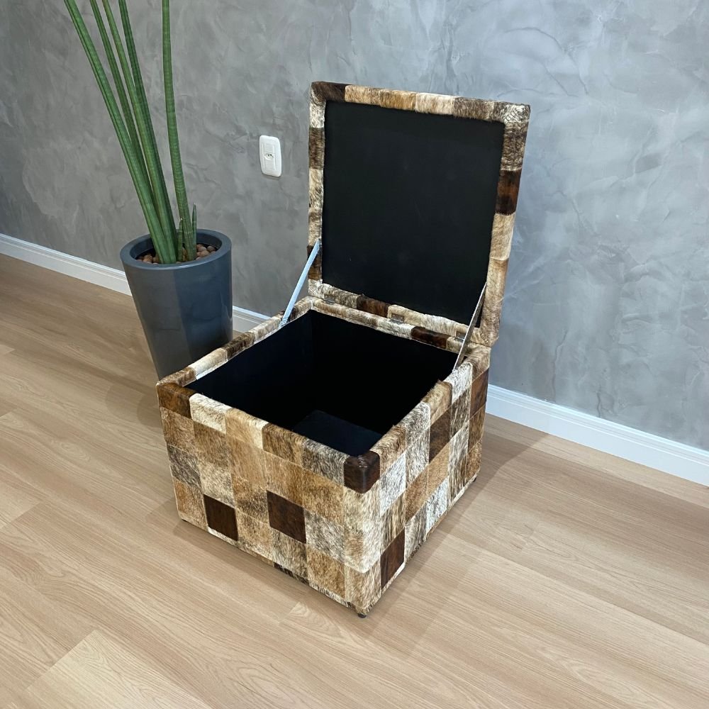 Puff Baú Exótico Couro Quadriculado - Sob Encomenda